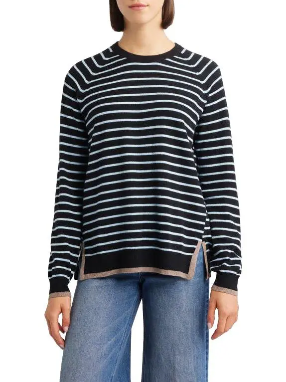 HATLEY Stripe Raglan Sleeve Cotton & Cashmere Sweater - Black