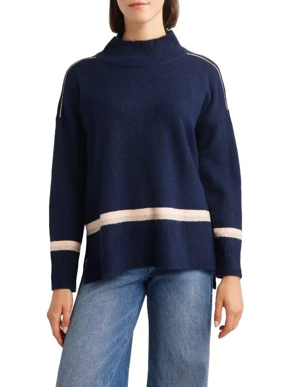 HATLEY Stripe Mock Neck Sweater - Navy