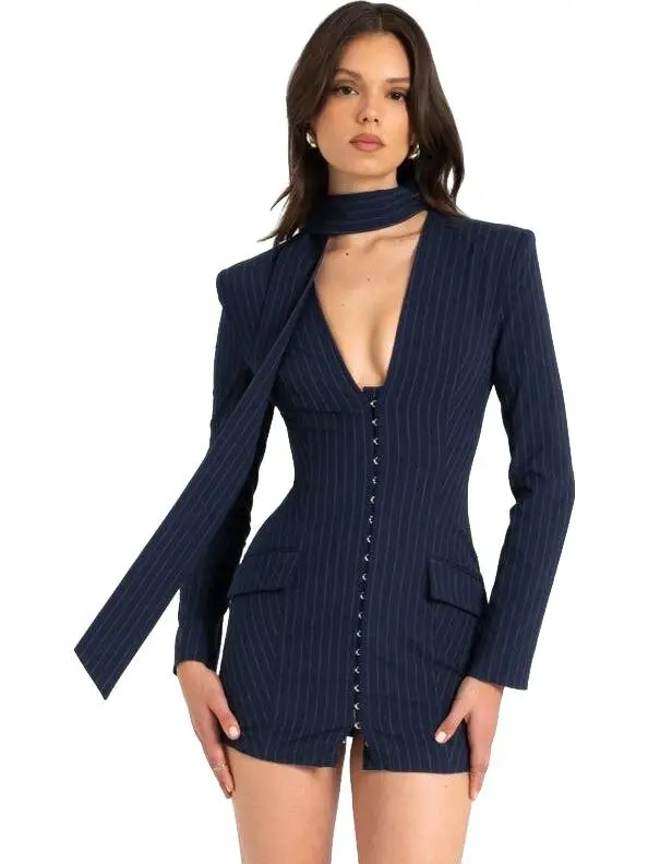 MISS CIRCLE Mini Blazer Dress With Scarf - Navy Blue