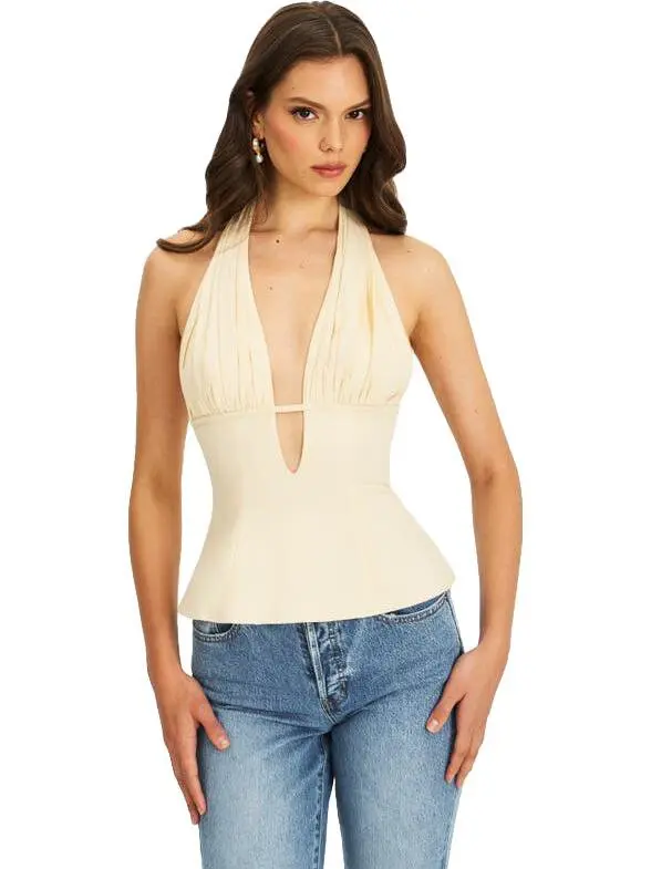 MISS CIRCLE Halter Neck Linen Top - Off White