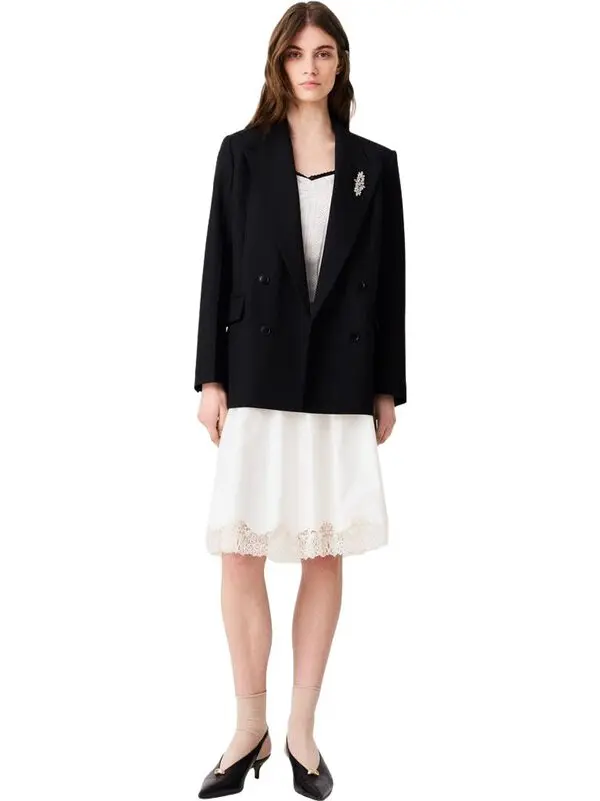 Maje Double-breasted Jacket With Removable Brooch - Black