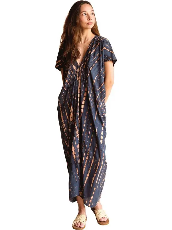 Pink Haley Madella Printed Kaftan Dress - Deep Sea Blue
