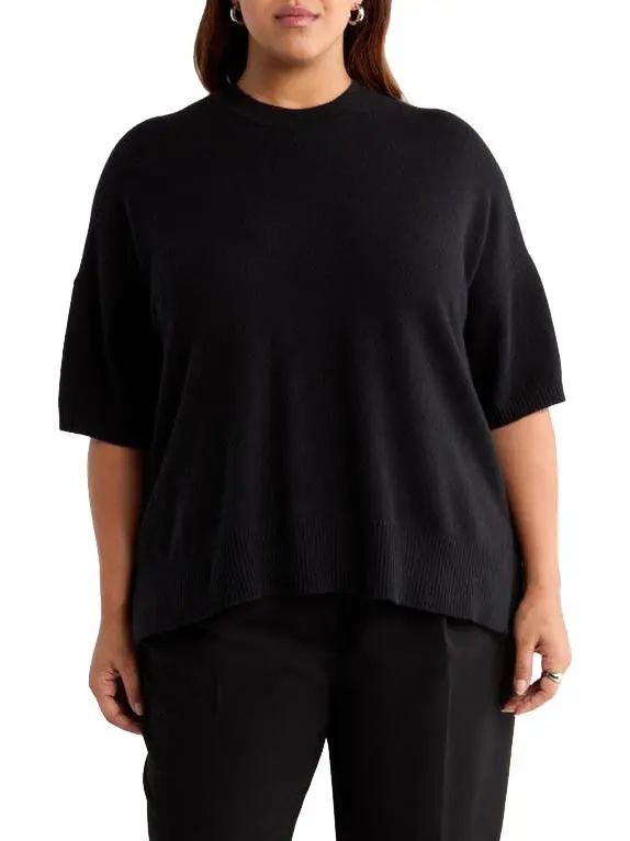 Nordstrom Short Sleeve Cashmere Sweater - Black Rock