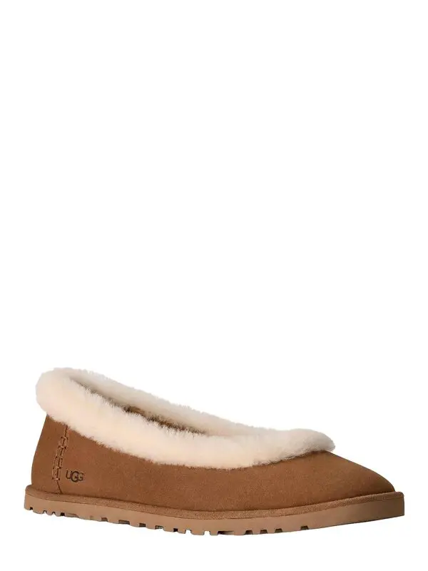 UGG Zora Genuine Shearling Trim Ballet Flat - Chestnut