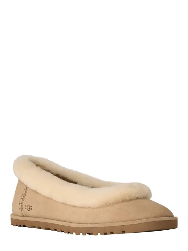 UGG Zora Genuine Shearling Trim Ballet Flat - Sand
