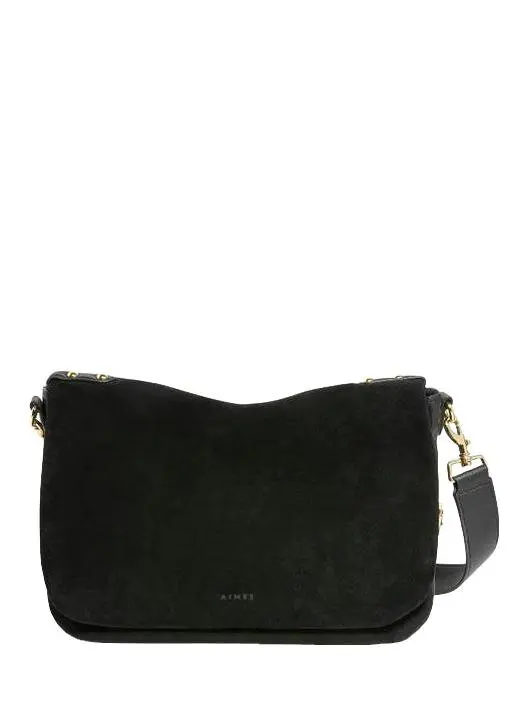 AIMEE Gramercy Suede Messenger Bag - Black Suede