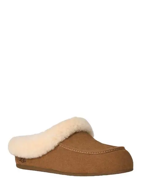 UGG Ansley Genuine Shearling Trim Suede Mule - Chestnut