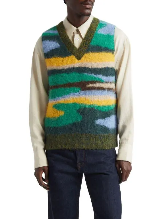 THE ELDER STATESMAN Topo Jacquard Suri Alpaca Blend Sweater Vest - Green Multi