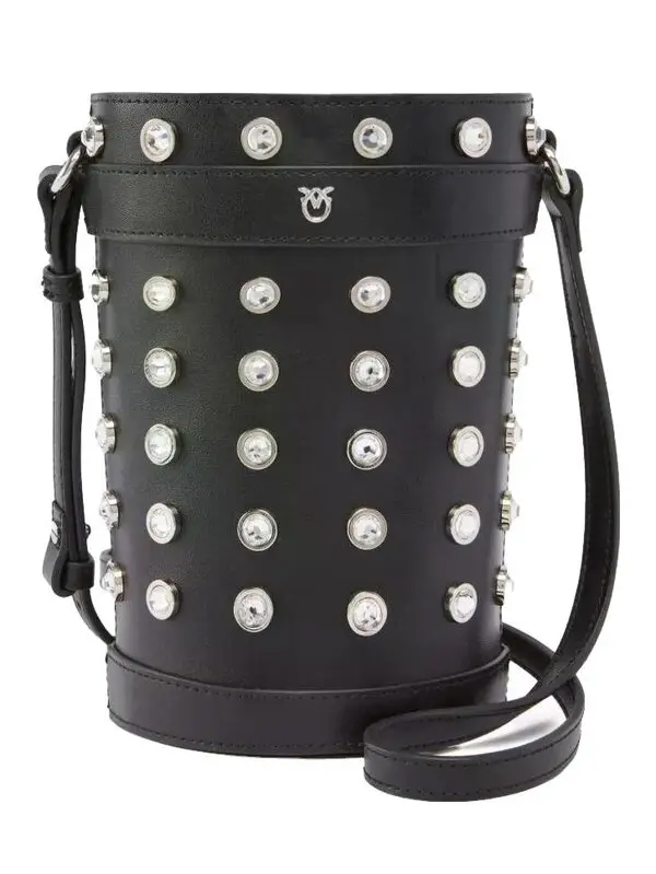Pinko Crystal-embellished Leather Bucket Bag - Black