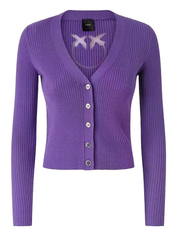 Pinko Ribbed Logo-detailed Cardigan - Purple