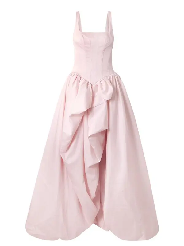 Aje Alani Asymmetric Ruffled Pleated Cotton-twill Gown - Pink