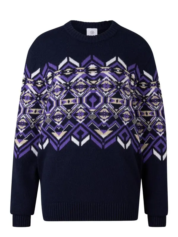 Bogner Patterned Virgin Wool Blend Pullover - Navy Blue/purple