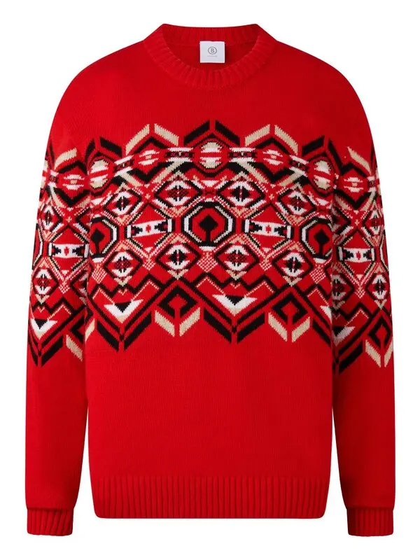 Bogner Patterned Virgin Wool Blend Pullover - Red/black