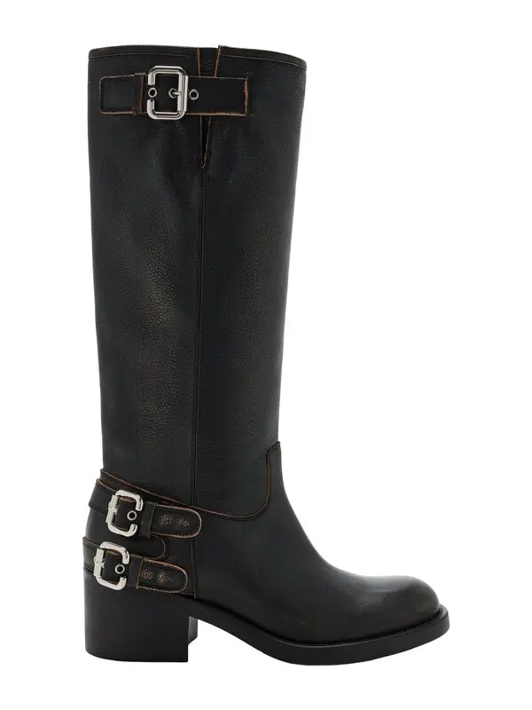 Chloé Dakota Leather Knee High Boots - Black