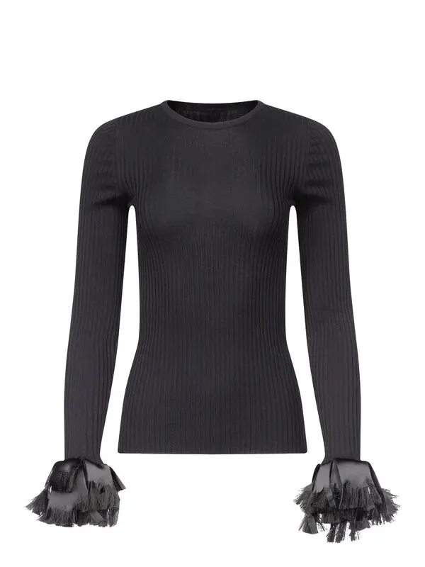 FFORME Nova Ribbon-fringed Wool Sweater - Black