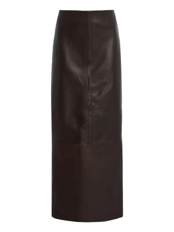ST. AGNI Leather Column Maxi Skirt - Brown