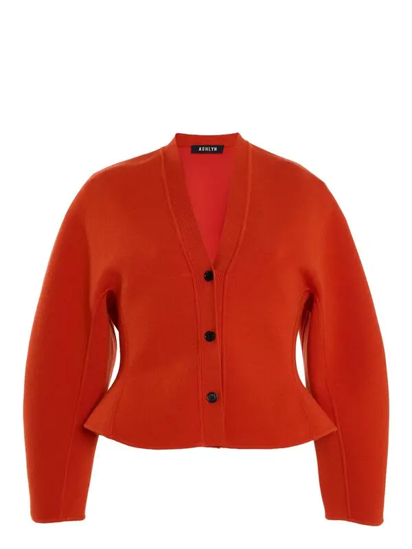 ASHLYN Henry Merino Wool Peplum Cardigan - Orange