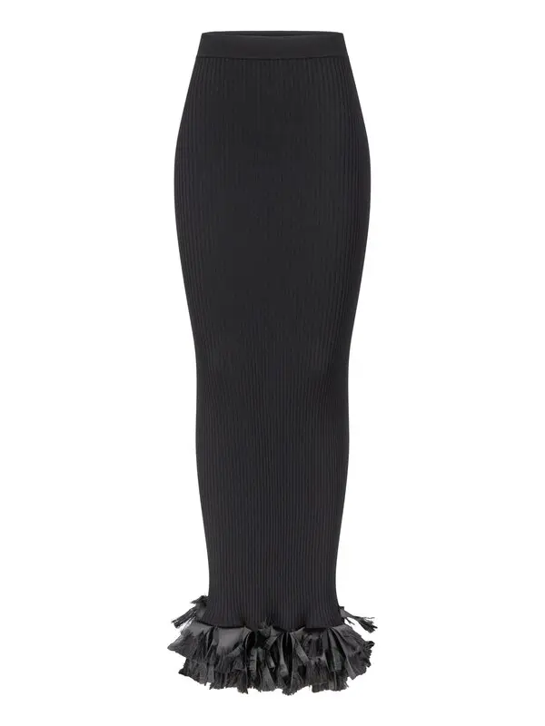 FFORME Riley Ribbon-fringed Wool Maxi Skirt - Black