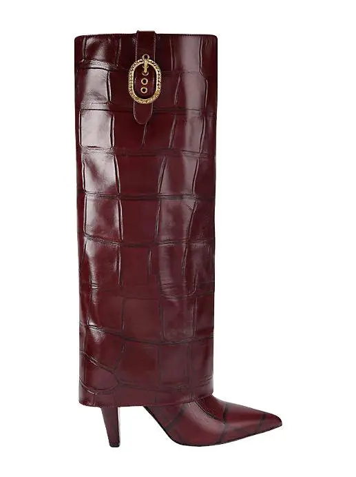 Kurt Geiger Fold-over Knee-high Stiletto Boots - Wine