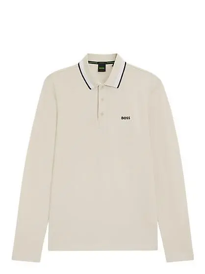 BOSS Brand-embroidered Long-sleeved Cotton-piqué Polo Shirt Xxxl - Open White