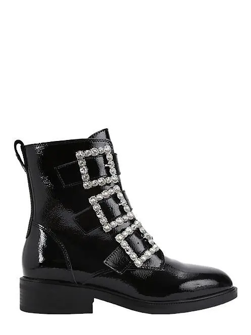 Kurt Geiger Tisha Buckle Patent-leather Ankle Boots - Black