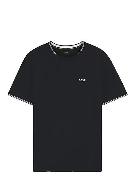BOSS Branded Contrast-trim Stretch-cotton T-shirt - Dark Blue
