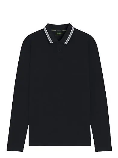 BOSS Brand-emed Long-sleeved Cotton-piqué Polo Shirt Xxl - Navy