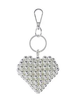 The Kooples Heart-shaped Beaded Metal Bag Charm - Silver
