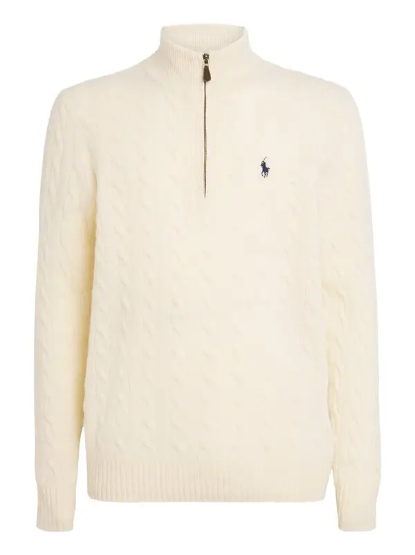 Polo Ralph Lauren Wool-cashmere Cable-knit Quarter-zip Sweater - White