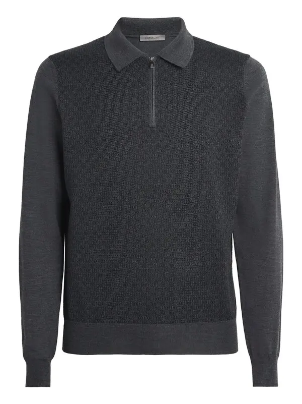 Corneliani Wool Knit Polo Sweater - Grey