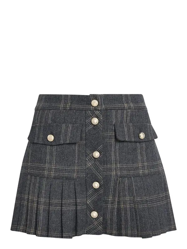 Maje Pleated Checked Mini Skirt - Black