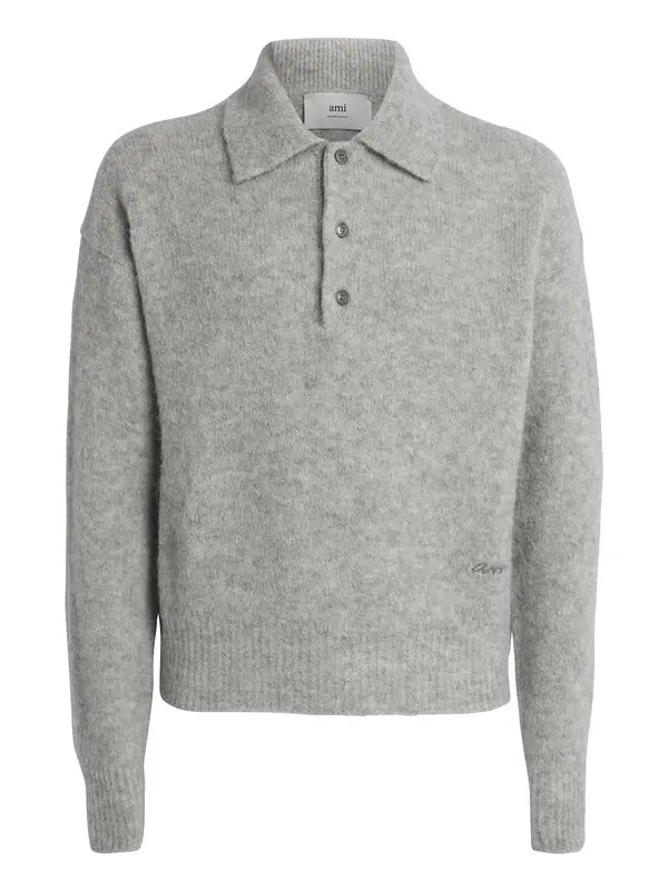 Ami Wool-blend Polo Sweater - Grey