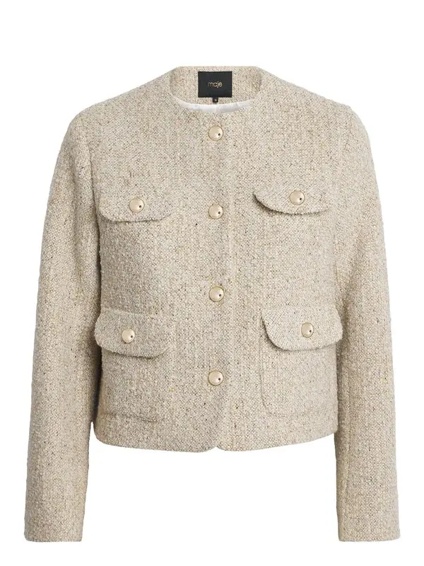 Maje Bouclé Tweed Cropped Jacket - White
