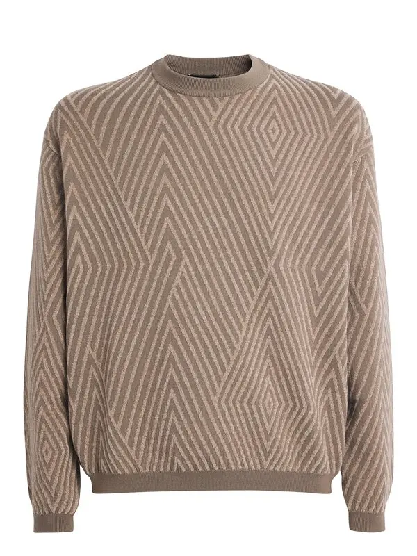Emporio Armani Virgin Wool-blend Jacquard Sweater - Brown