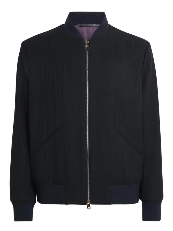 Paul Smith Wool-cashmere Striped Bomber Jacket - Navy