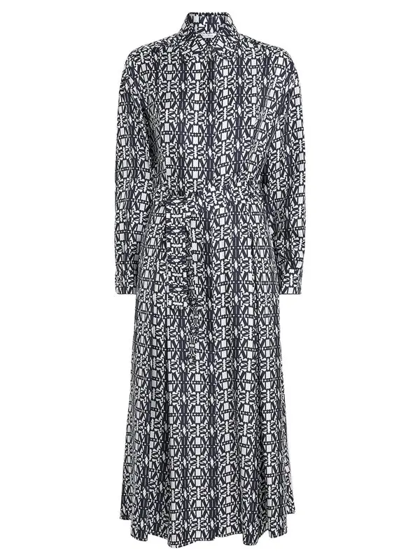 Max Mara Silk Monogram Midi Shirt Dress - Blue