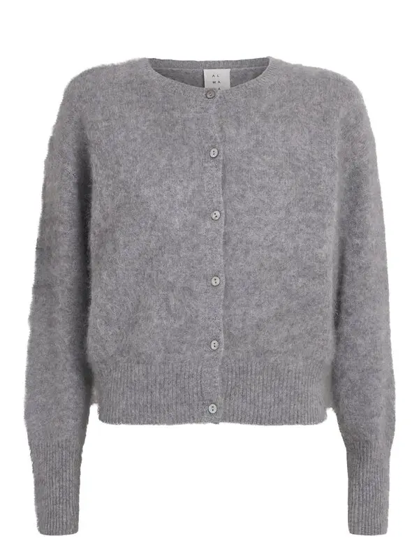 Almada Label Brushed Cashmere Coco Cardigan - Grey
