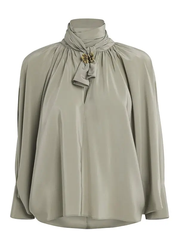 Max Mara Silk Tie-neck Blouse - Green