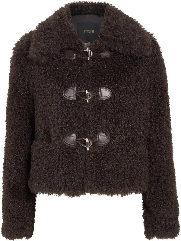 Maje Faux Shearling Bomber Jacket - Brown