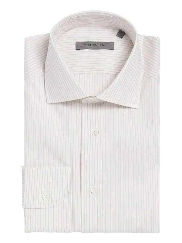 Corneliani Cotton Stripe Long-sleeve Shirt - Beige