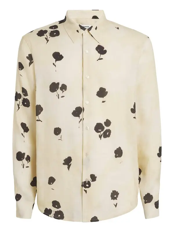 Sandro Linen-blend Floral Shirt - Beige