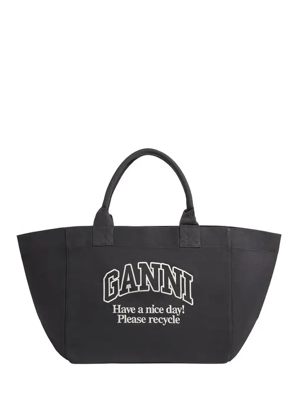 GANNI Xxl Recycled Cotton Tote Bag - Black