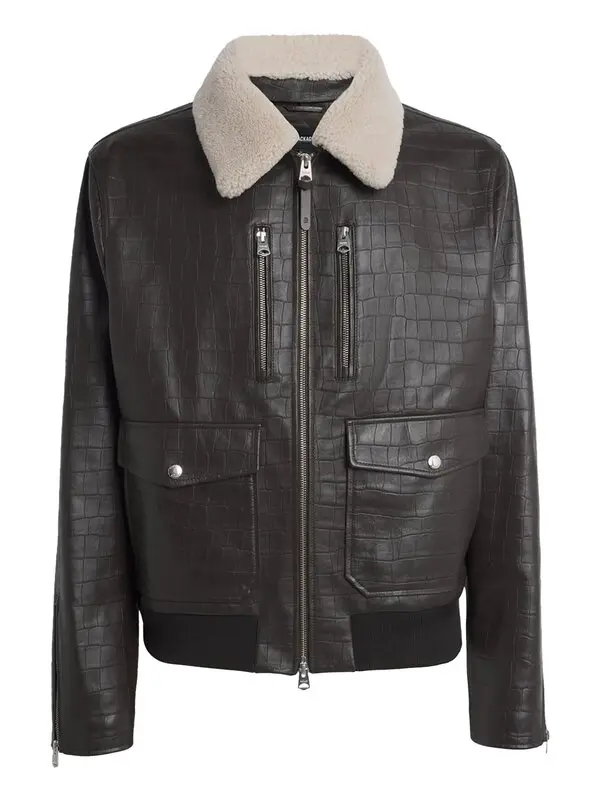 Mackage Embossed-leather Bomber Jacket - Brown