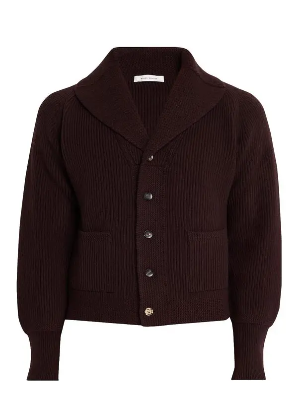WALES BONNER The Solace Merino Wool Rib-knit Cardigan - Brown