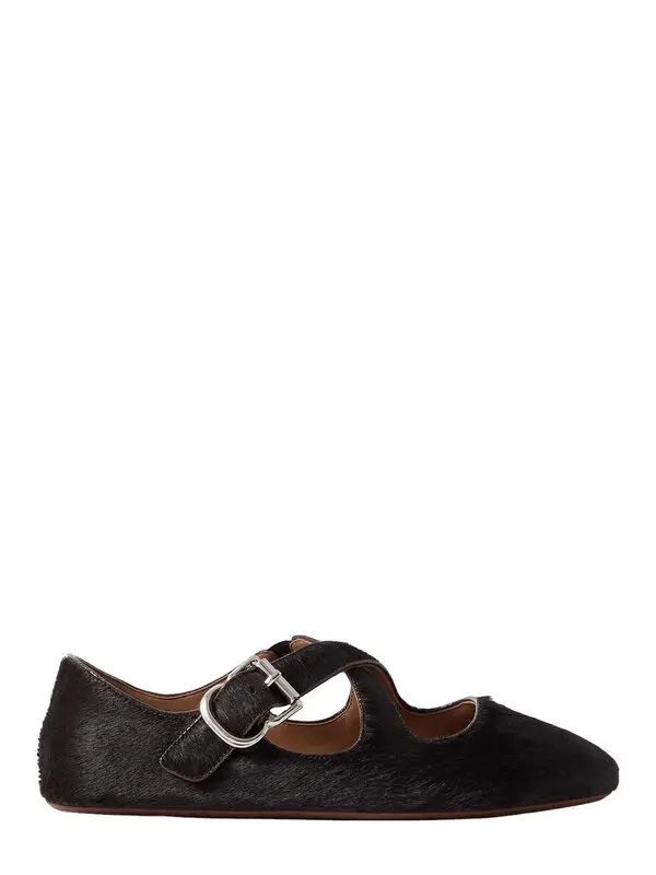 Alaïa Criss Cross Calf Hair Ballet Flats - Brown