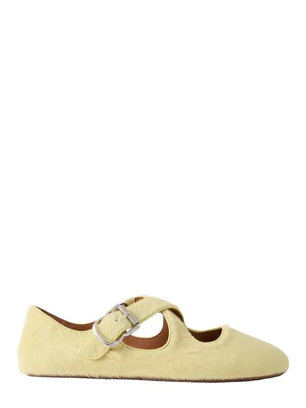 Alaïa Criss Cross Calf Hair Ballet Flats - Yellow