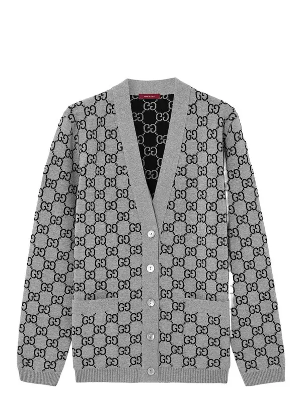 Gucci Reversible Jacquard-knit Wool-blend Cardigan - Gray