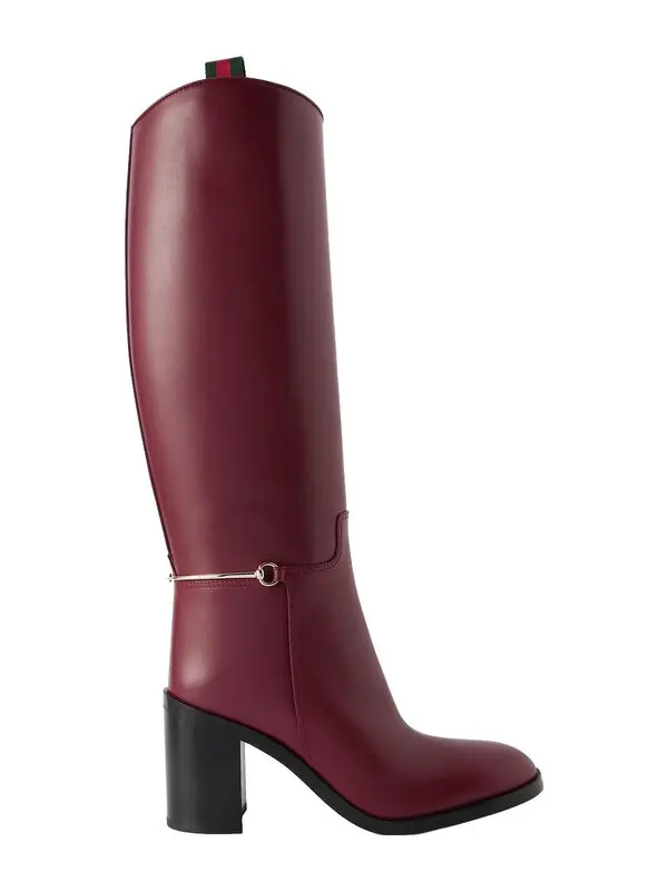 Gucci Charlotte Leather Knee Boots - Burgundy