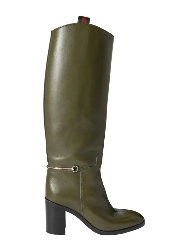Gucci Charlotte Leather Knee Boots - Green