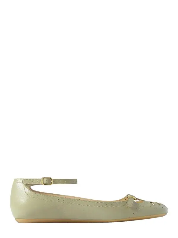 Chloé Misty Laser-cut Leather Ballet Flats - Green